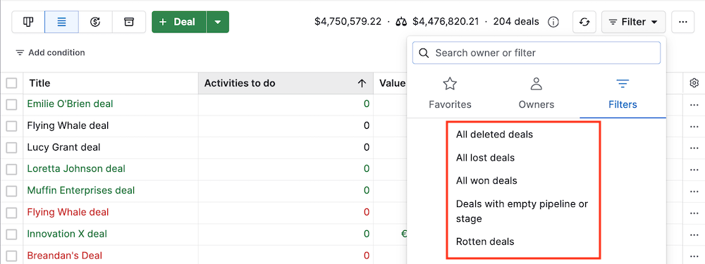 Bulk-editing and filtering - Knowledge Base | Pipedrive